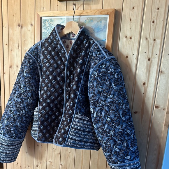 Jackets & Coats | Indian Block Print Blue Reversible Quilted Jacket ...